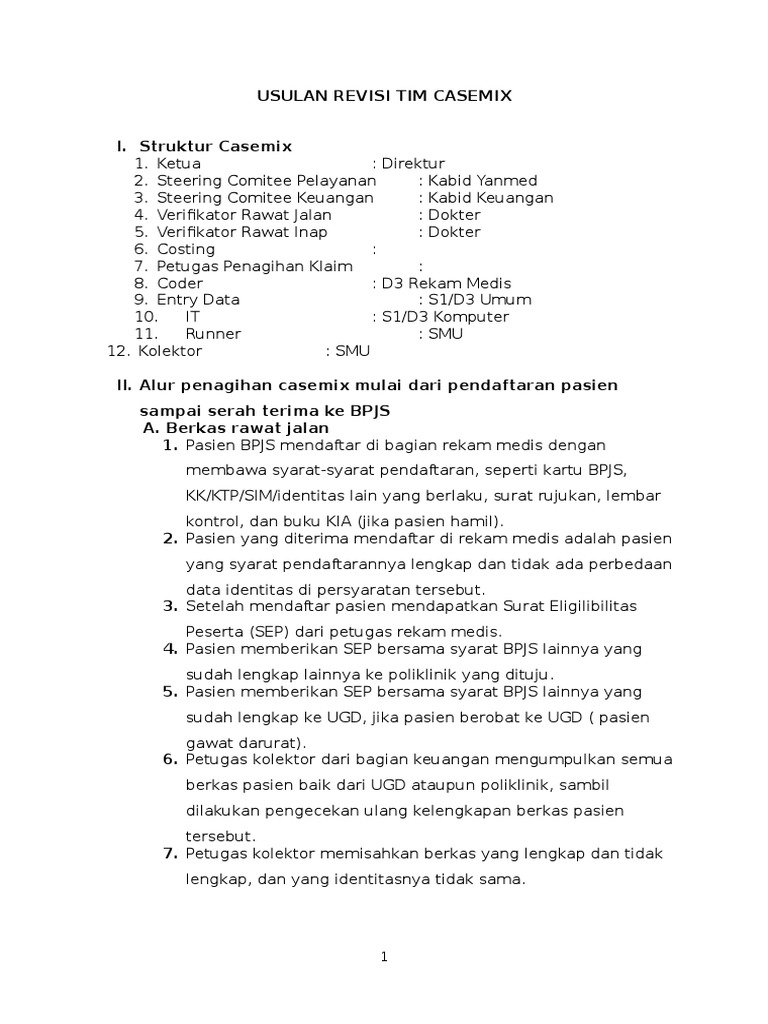 Usulan Revisi Tim Casemix | PDF | Pengelolaan Keuangan & Uang