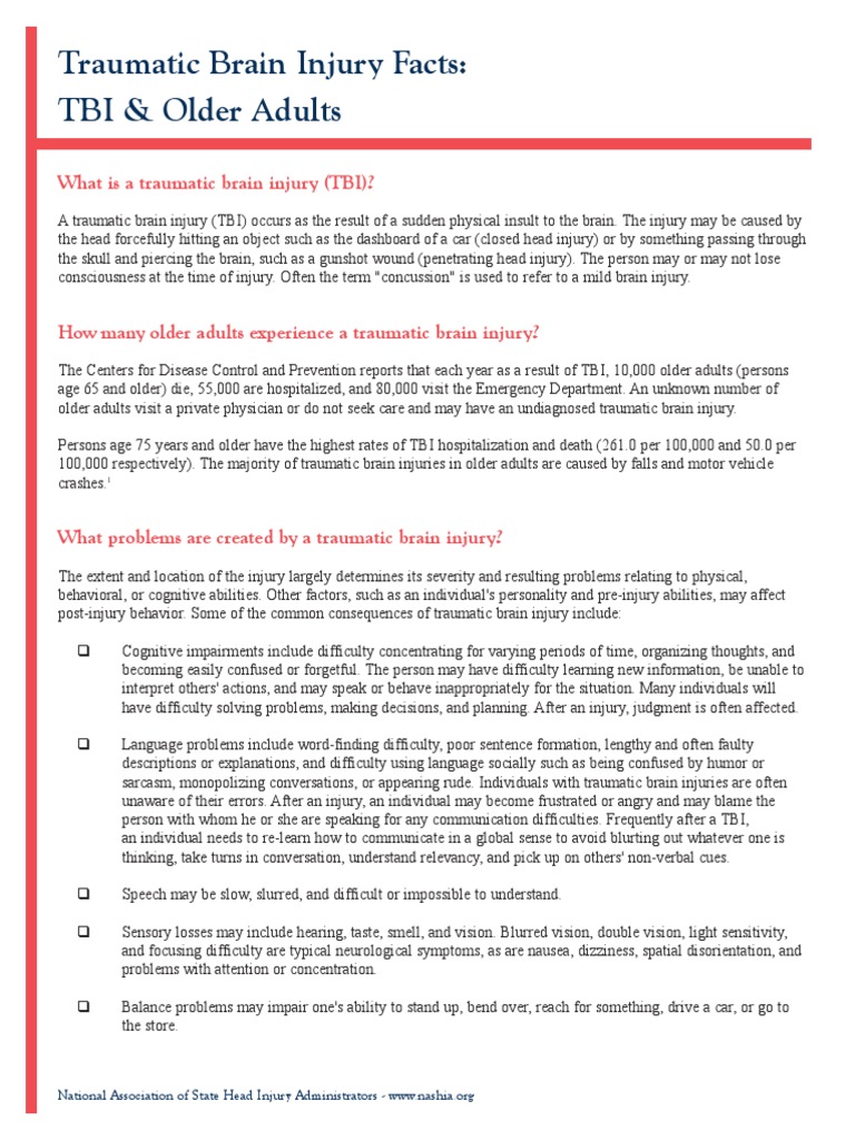 Traumatic Brain Injury Facts: TBI & Older Adults | PDF | Traumatic ...