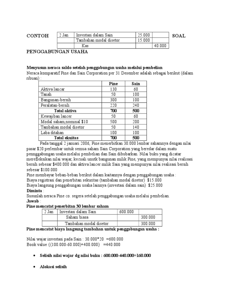 Contoh Soal Penggabungan Usaha | PDF