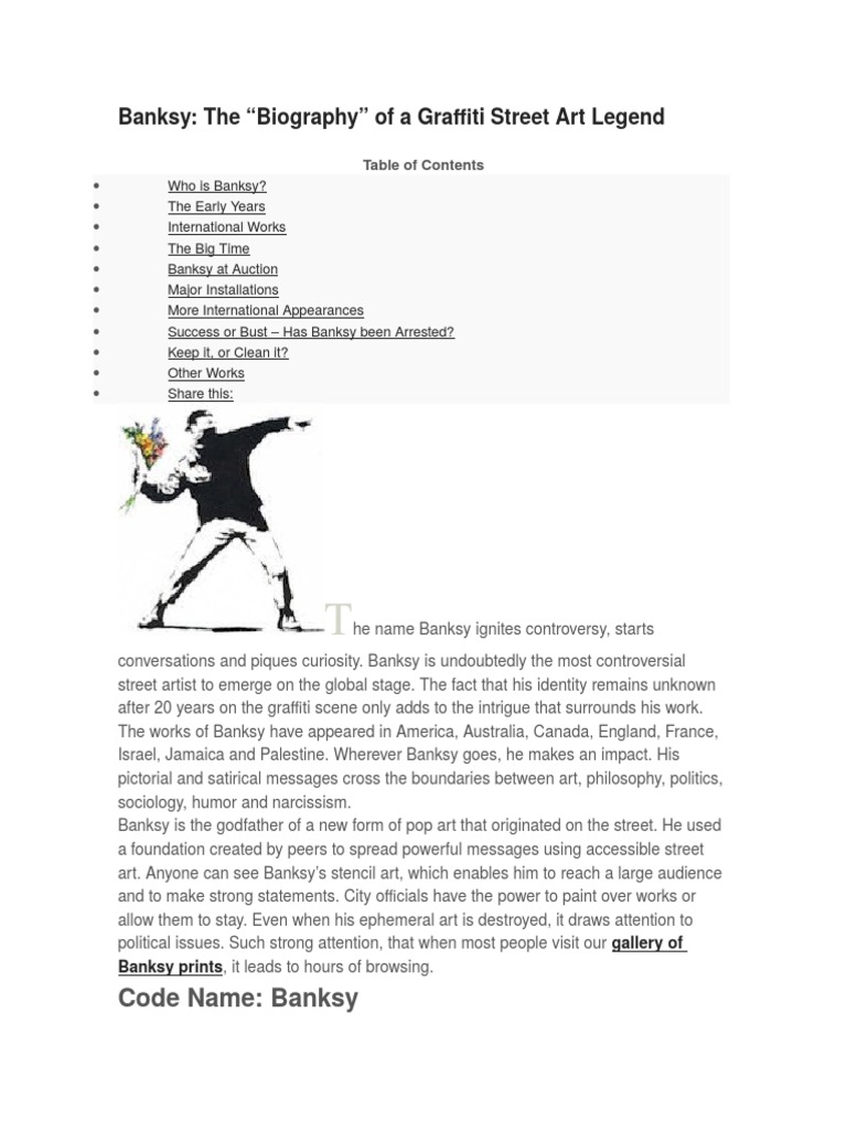 Banksy: The "Biography" of A Graffiti Street Art Legend | PDF | Paintings