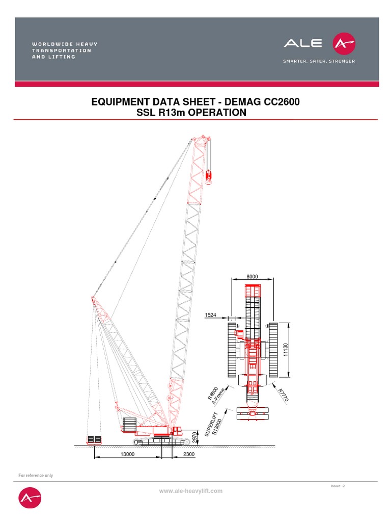 Equipment specifications and lifting capacity chart for the Demag ...