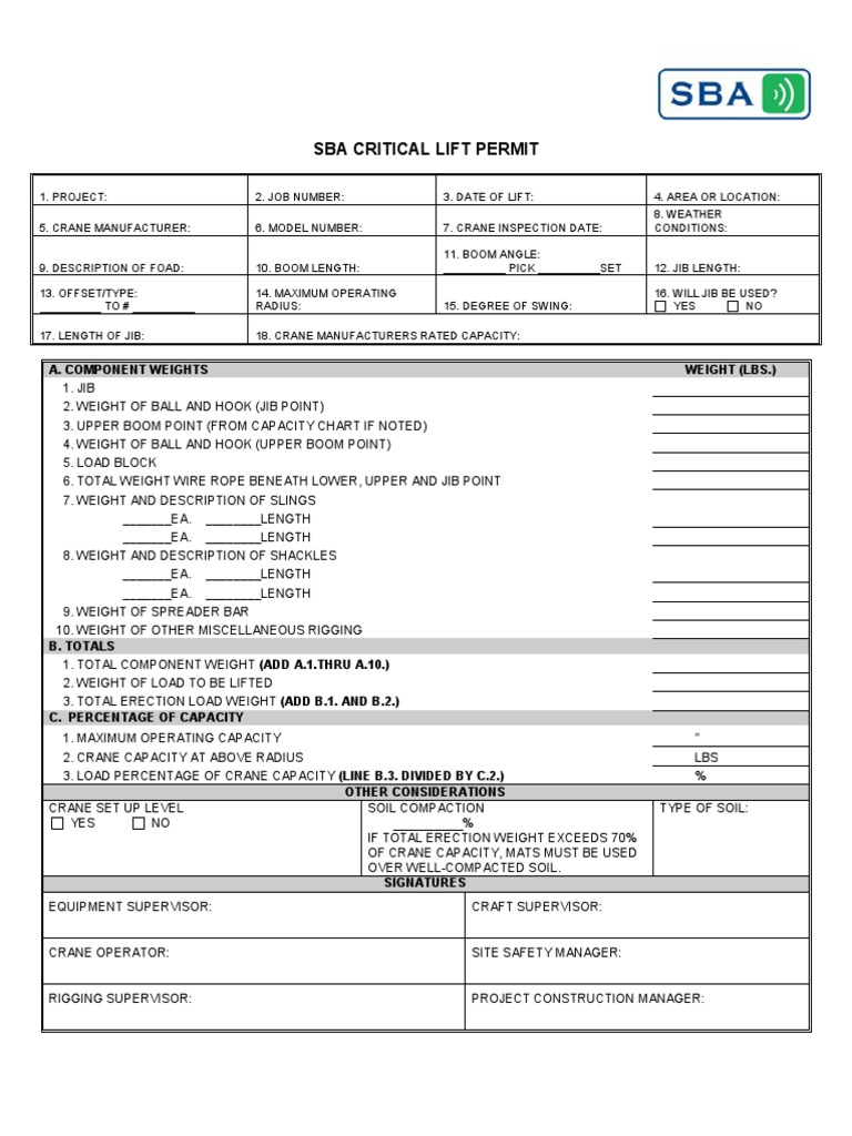 Critical Lift Permit | PDF