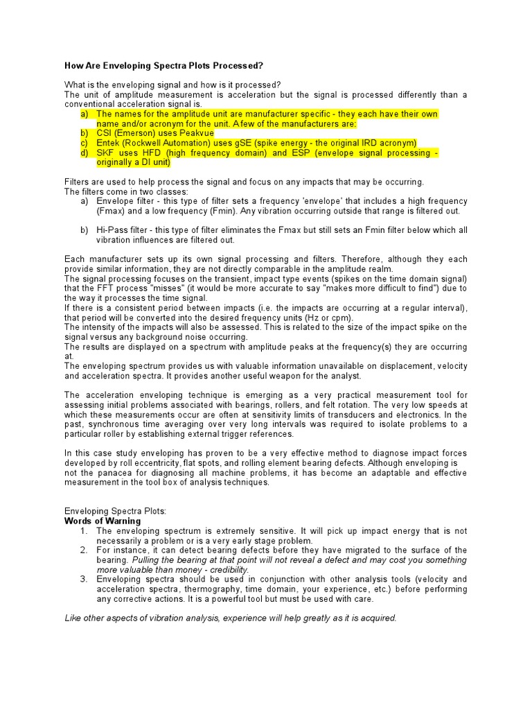 How Are Enveloping Spectra Plots Processed | PDF | Spectrum | Bearing ...