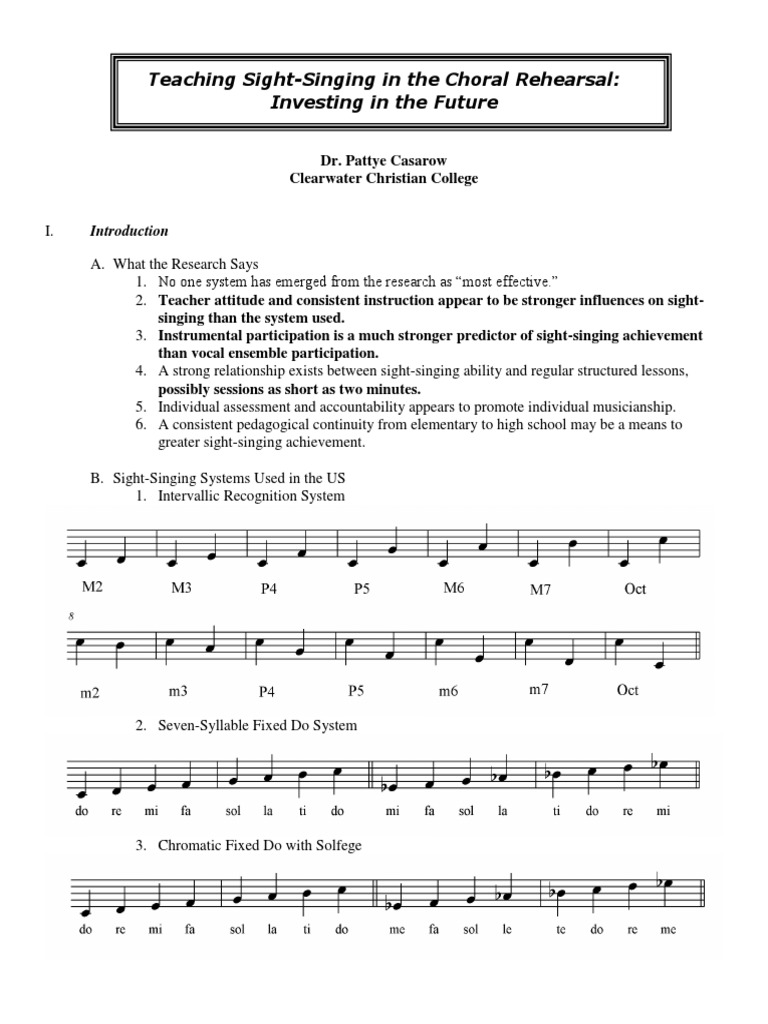 Teaching Sight Singing in The Choral Rehearsal Handout PDF | PDF
