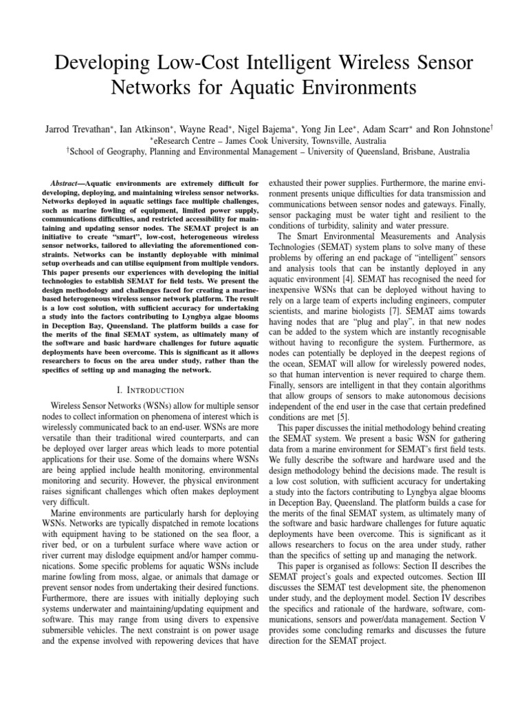 Developing Low Cost Intelligent Wireless Sensor Networks For Aquatic Environments | PDF ...