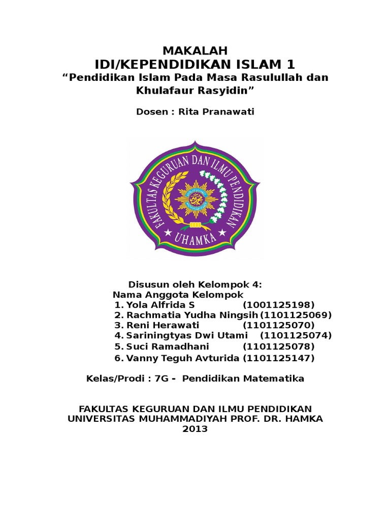 KELOMPOK 4 - 7G - Pendidikan Islam Pada Masa Rasulullah Dan Khulafaur ...