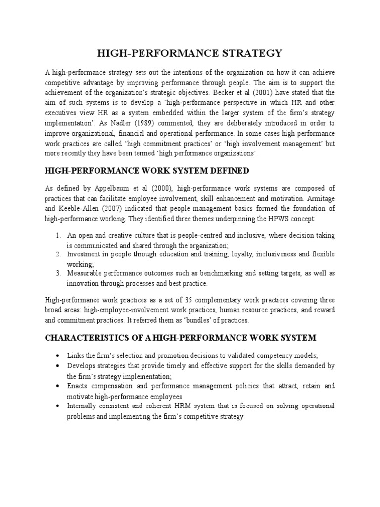 High Performance Strategy | PDF | Strategic Management | Goal