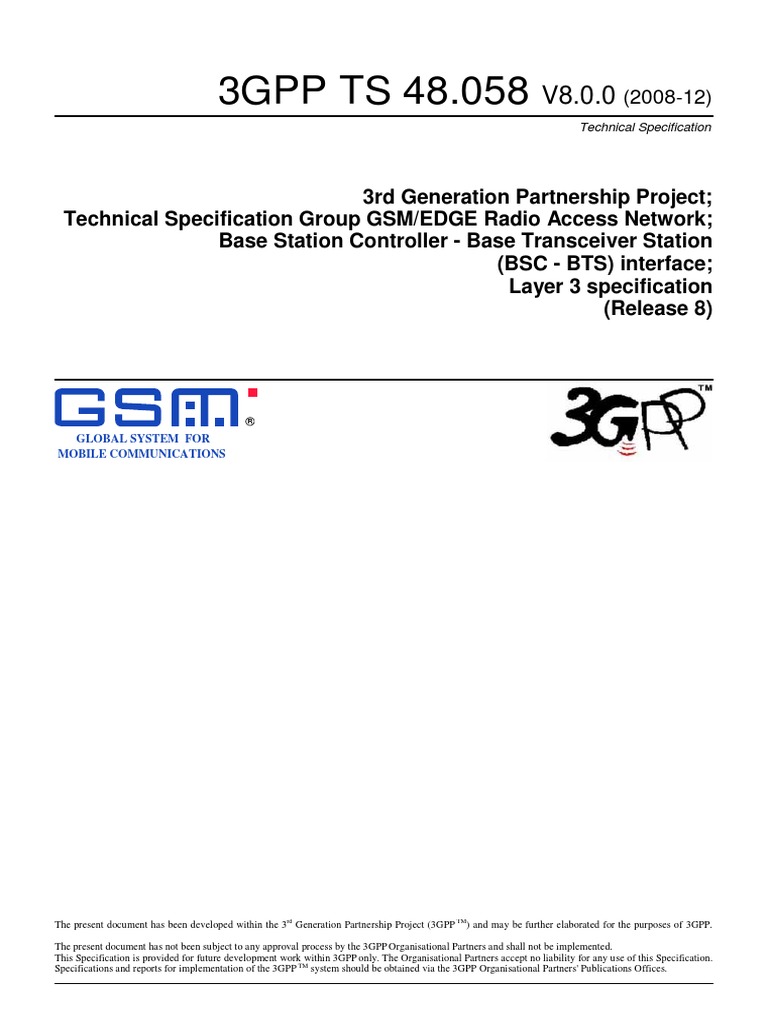 3GPP TS 48.058: Technical Specification | PDF | 3 Gpp | Gsm