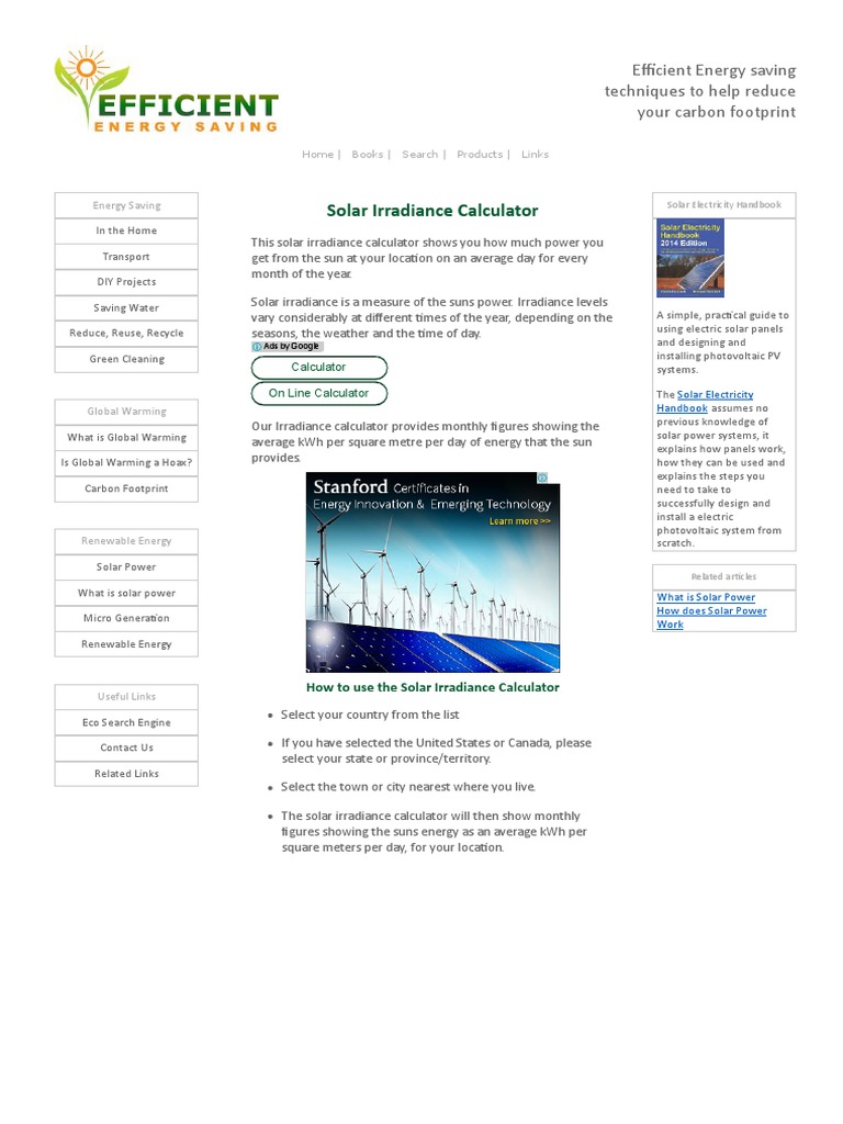Solar Irradiance Calculator - Useful Sun Power Tool | PDF | Solar Power ...