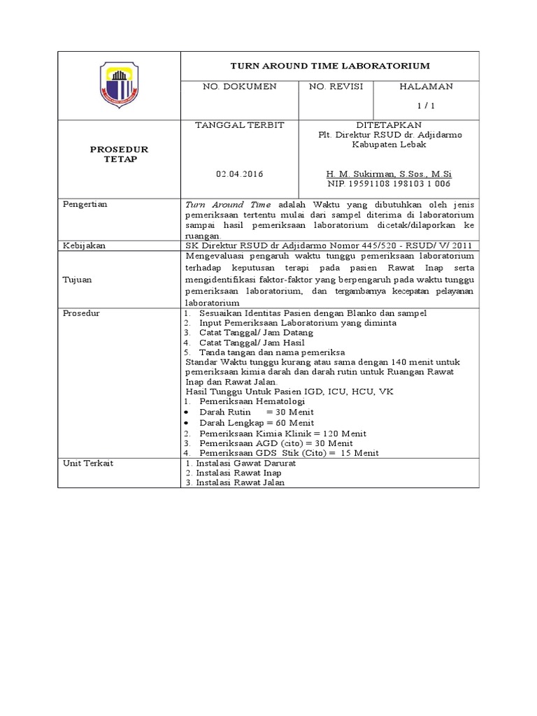 Waktu Tunggu Lab RSUD Adjidarmo | PDF
