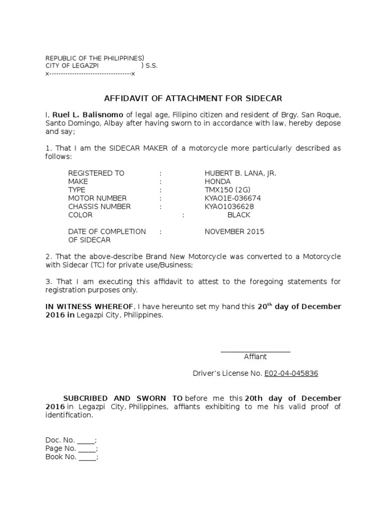 Affidavit of Attachment | PDF | Affidavit | Civil Law (Common Law)