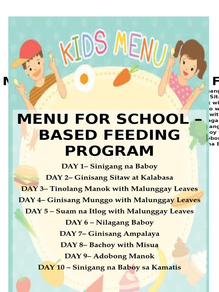 Menu For School - Based Feeding Program | PDF