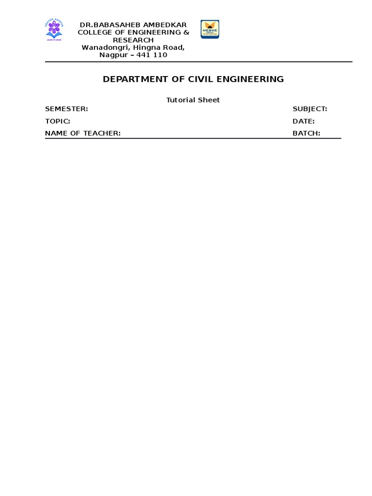 Civil Engineering Tutorial Sheet Pdf