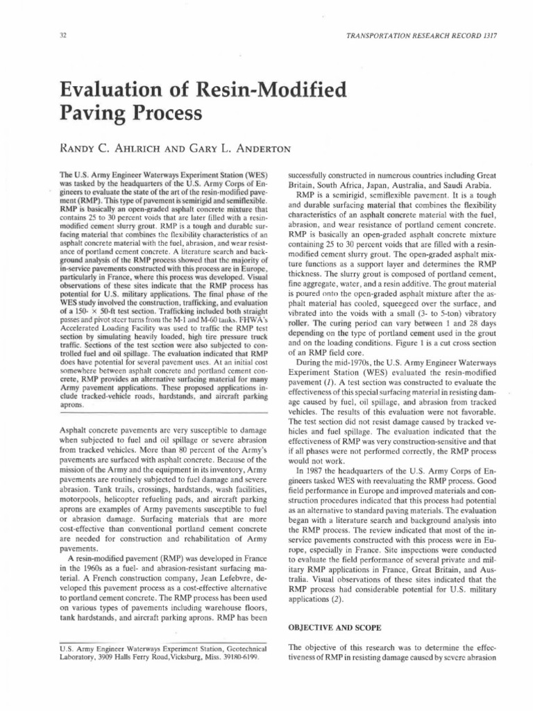1991 Ahlrich Evaluation of Resin-Modified Pavement TRR | PDF | Road ...