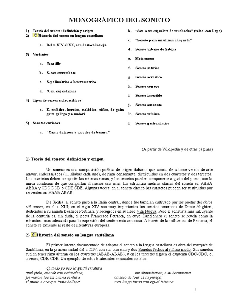 Monográfico Del Soneto | PDF | Sonetos | Forma poética