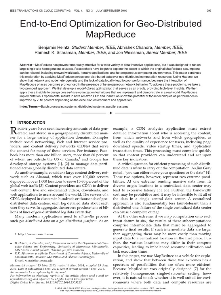 End-To-End Optimization For Geo-Distributed Mapreduce | PDF | Apache ...