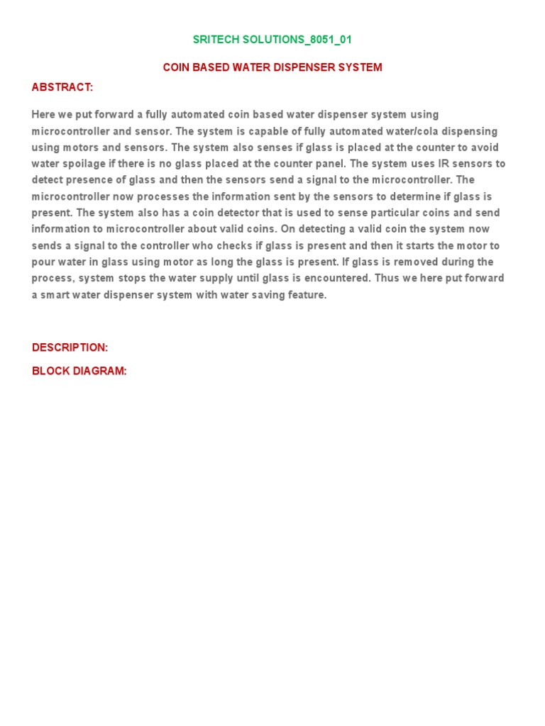 Coin Based Water Dispenser System | PDF