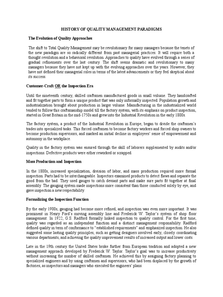 History of Quality Management Paradigms | PDF | Quality Assurance ...