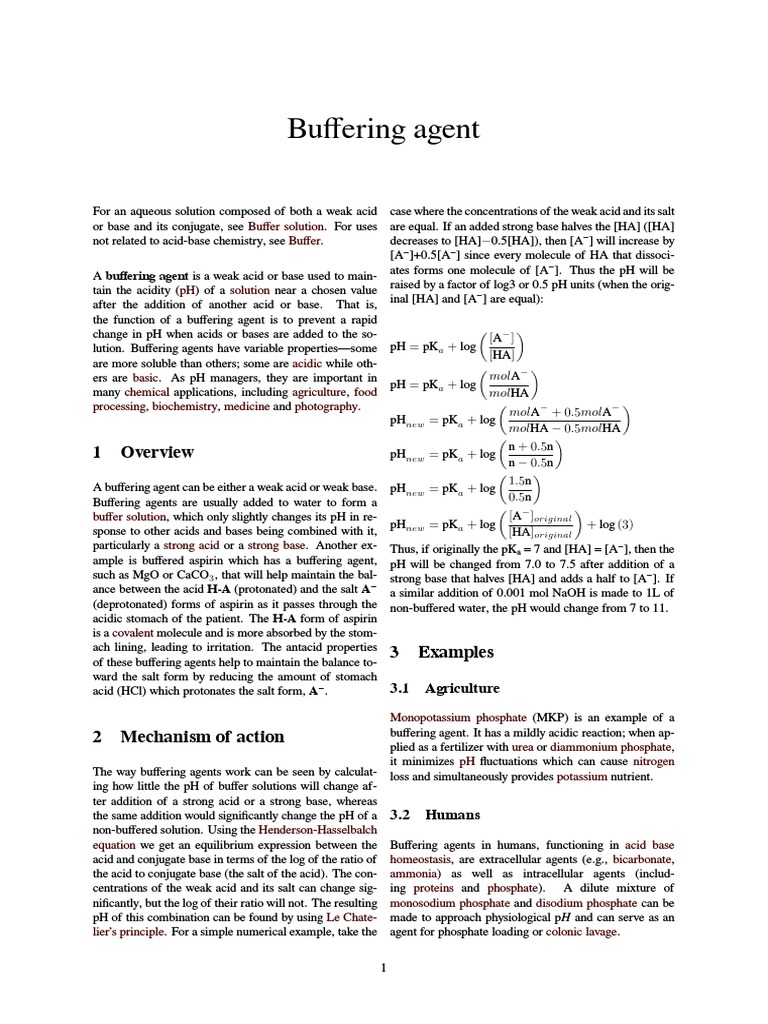 Buffering Agent | PDF | Acid Dissociation Constant | Acid