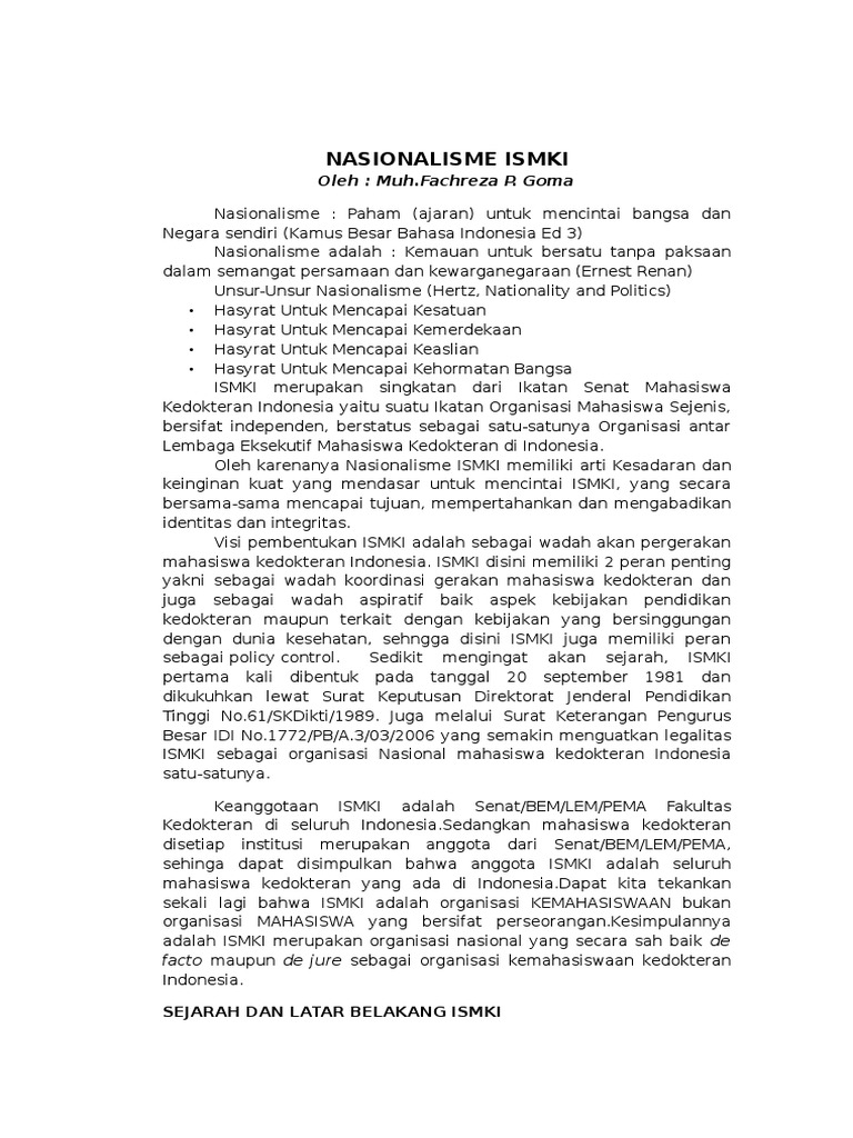 Nasionalisme dalam ISMKI Indonesia | PDF | Pengembangan Diri