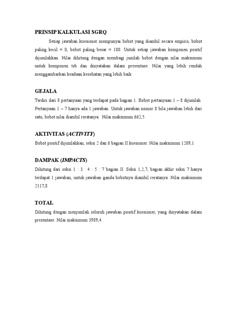 4 Prinsip Kalkulasi SGRQ | PDF