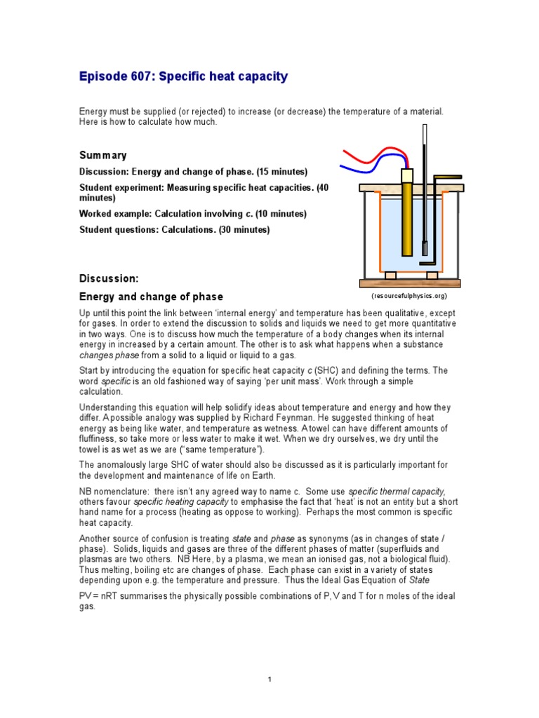 Episode 607: Specific Heat Capacity: Changes Phase From A Solid To A Liquid or Liquid To A Gas ...