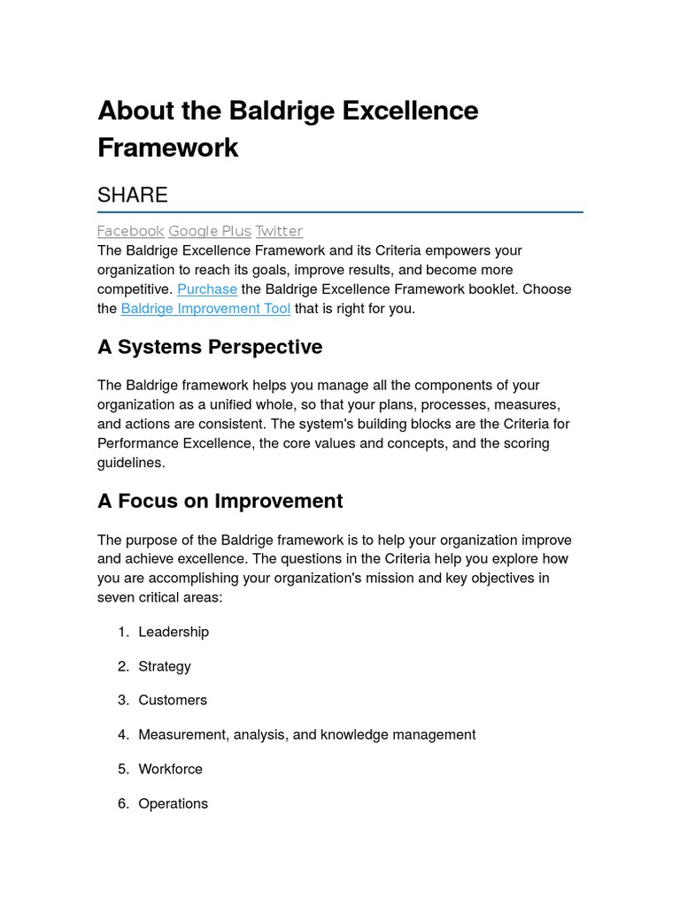 About The Baldrige Excellence Framework | PDF | Leadership | Applied ...