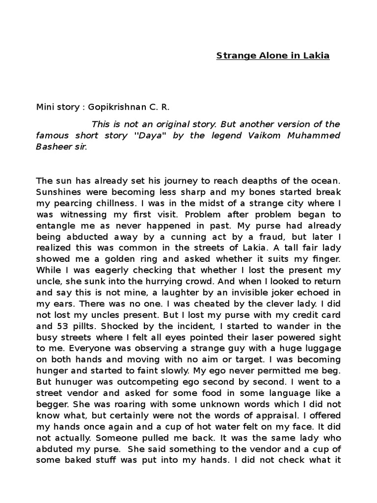 Famous Short Story ''Daya" by The Legend Vaikom Muhammed Basheer Sir | PDF