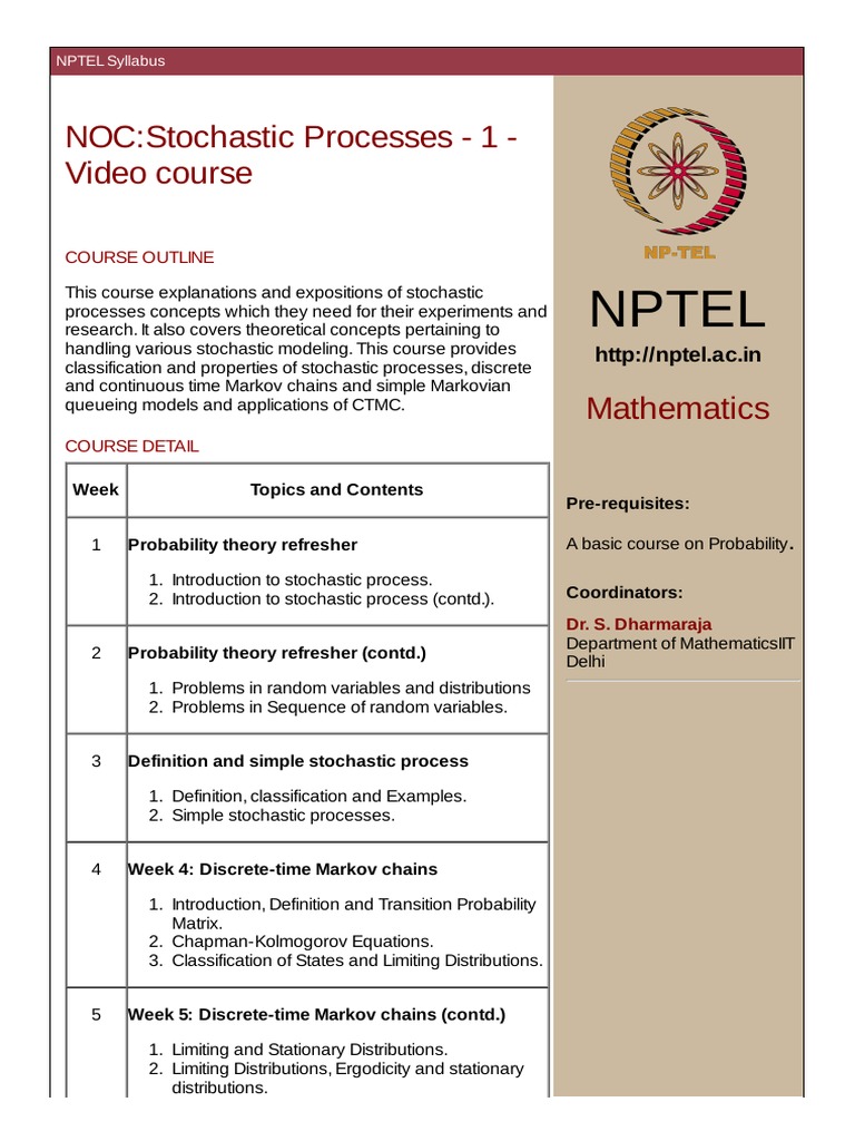 Nptel: NOC:Stochastic Processes - 1 - Video Course | PDF