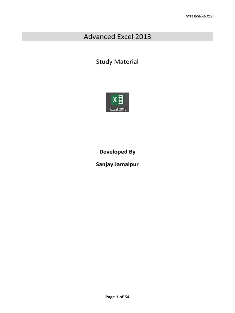 Advanced Excel 2013 Study Guide | PDF | Spreadsheet | Database Index