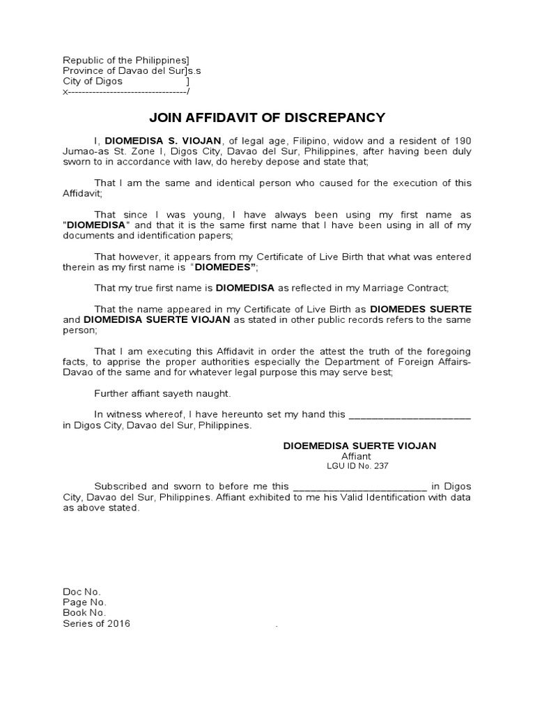 Affidavit Discrepancy | PDF | Affidavit | Identity Document