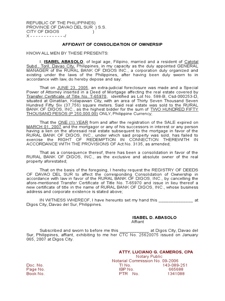 Affidavit Consolidation of Ownership | PDF
