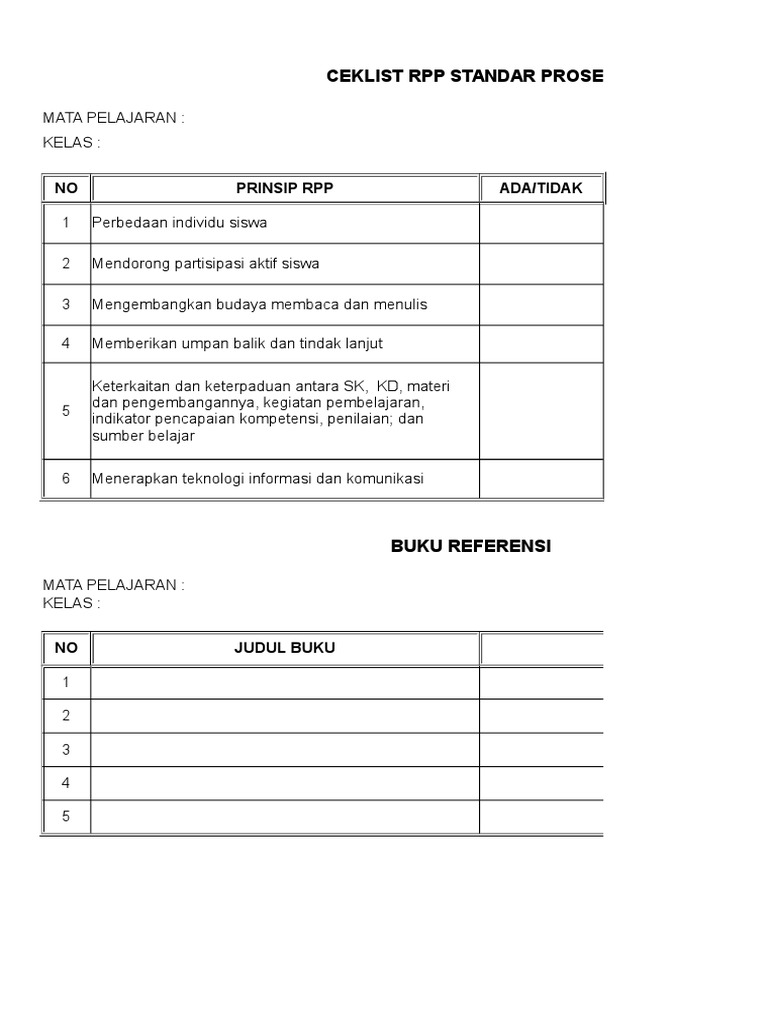 Ceklist RPP | PDF
