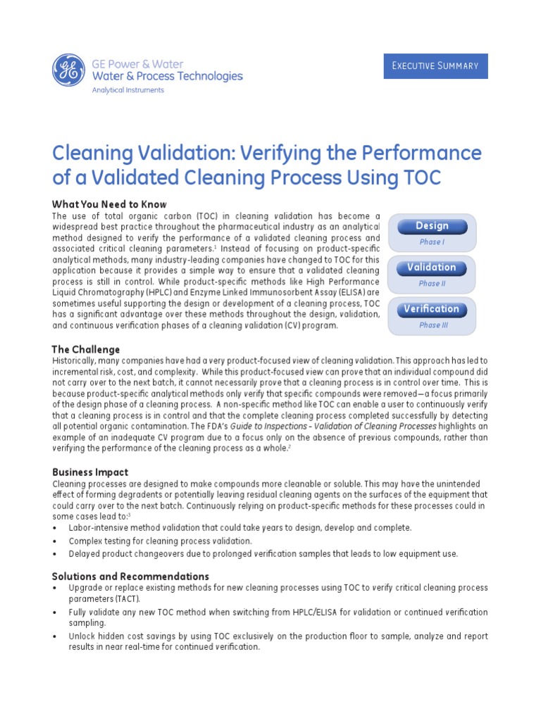TBai 300 00247 - Executive Summary TOC For Cleaning Validation en | PDF | Verification And ...