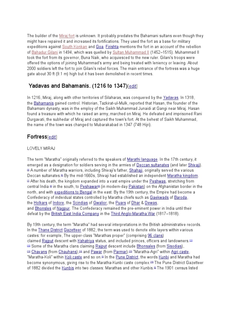 Miraj Fort | Download Free PDF | Demographics Of India | States And ...