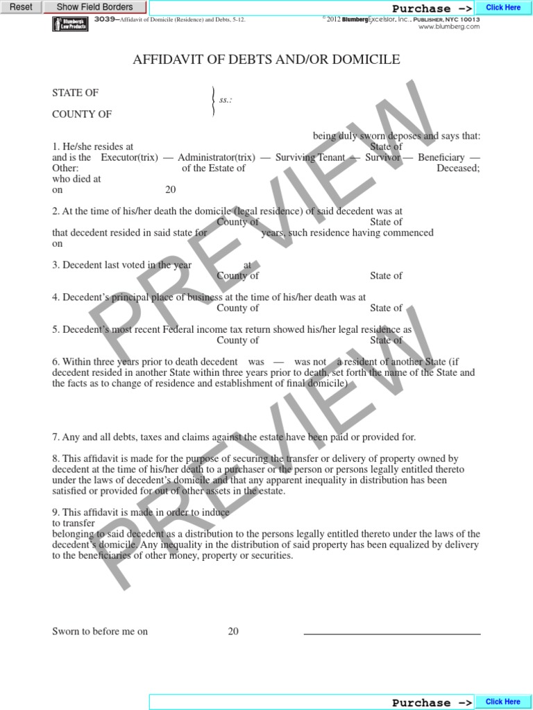 Preview Preview: Affidavit of Debts And/Or Domicile | PDF