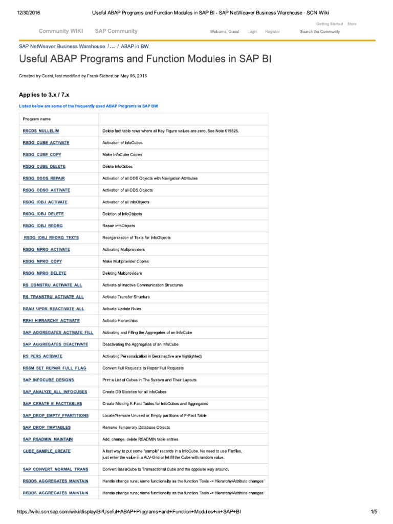Useful ABAP Programs and Function Modules in SAP BI | PDF