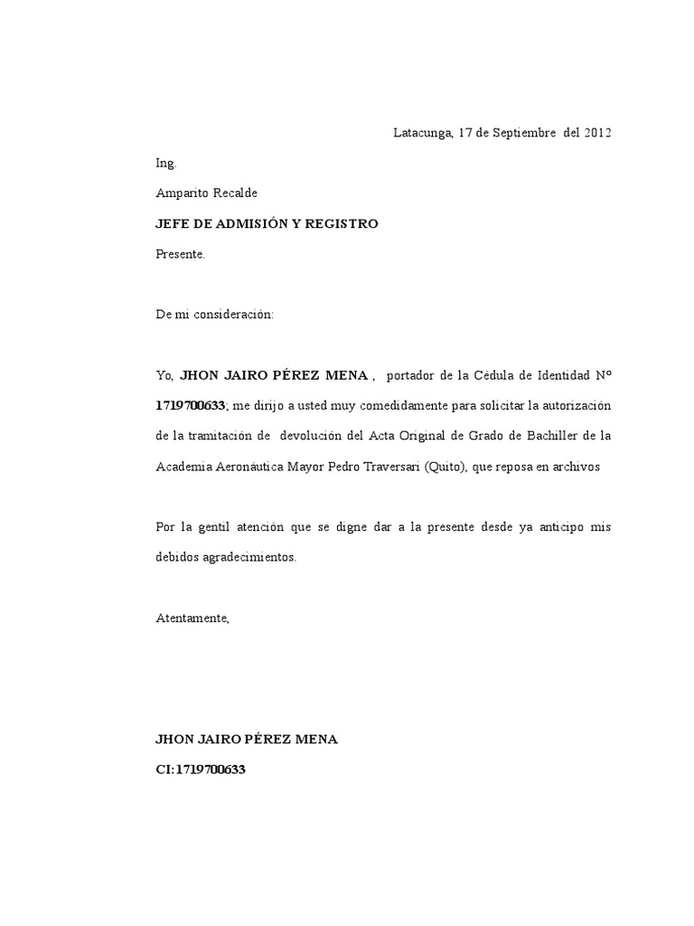 Solicitud Espe Devolucion Papeles | PDF