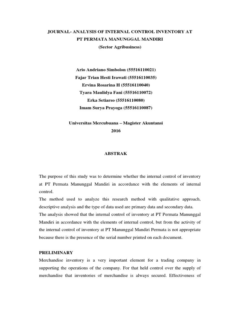 Journal - Analysis of Internal Control Inventory at PT Permata ...