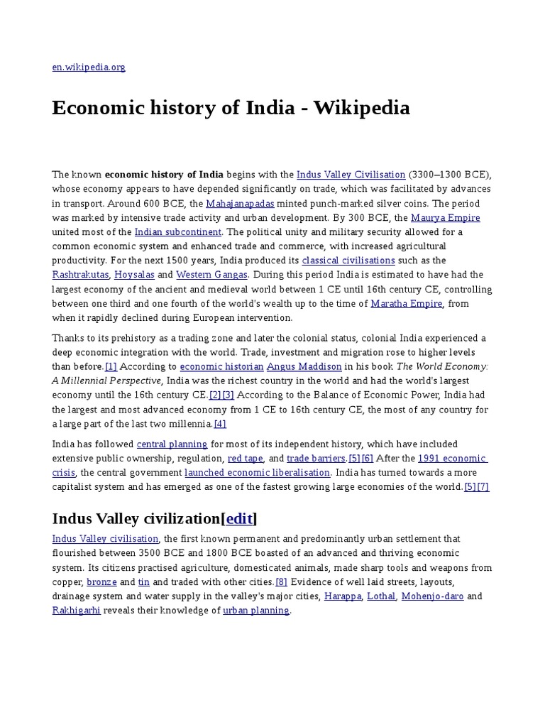 Economic History of India - Wikipedia: Indus Valley Civilization | PDF