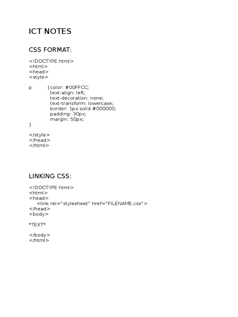 Ict Notes: Css Format | PDF | Computers
