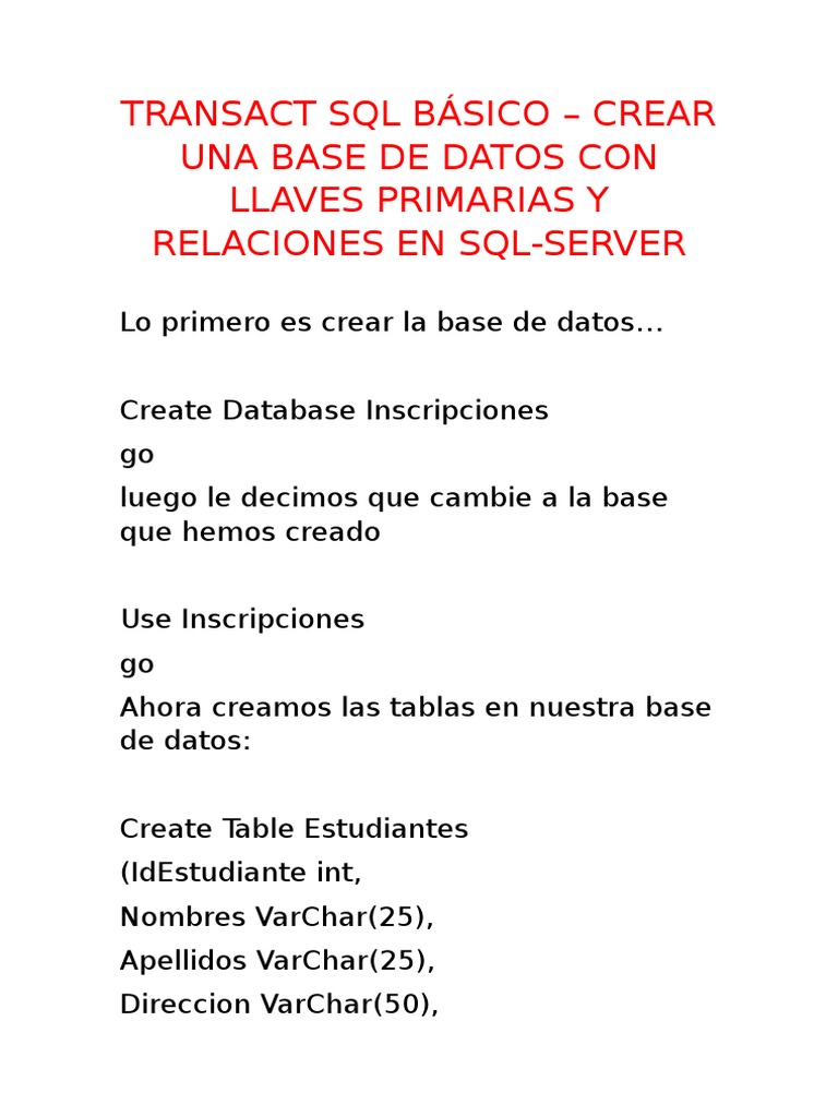 Transact SQL Básico | PDF | SQL | Ciencias de la Información