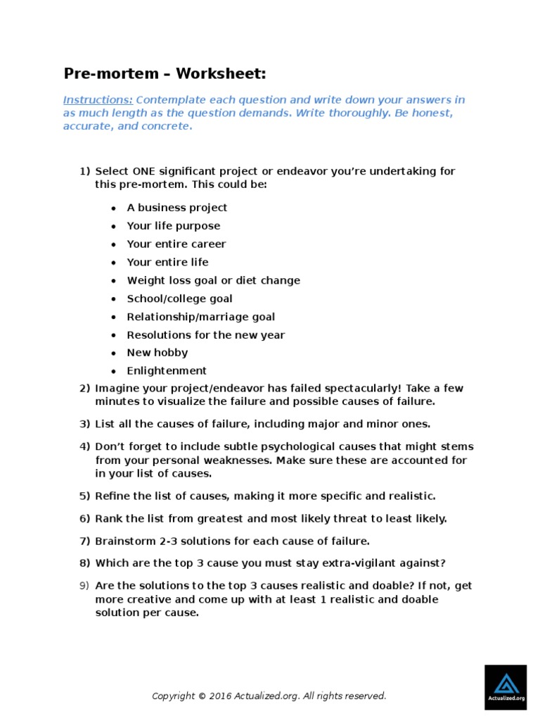 Premortem Worksheet | PDF