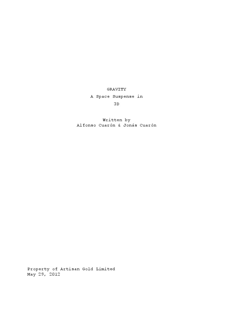 Gravity Screenplay PDF | PDF | International Space Station | Space Debris