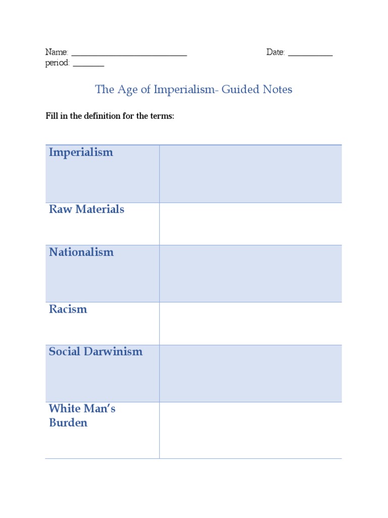 Guided Notes on Age of Imperialism | PDF