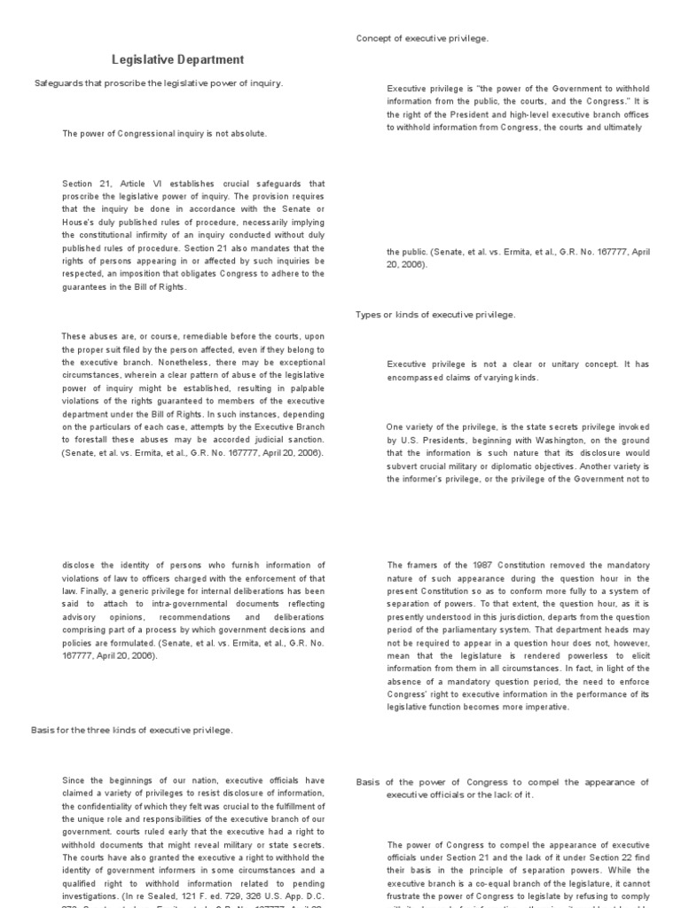 Legislative Department Summary Discussion | PDF | Government | Public Law