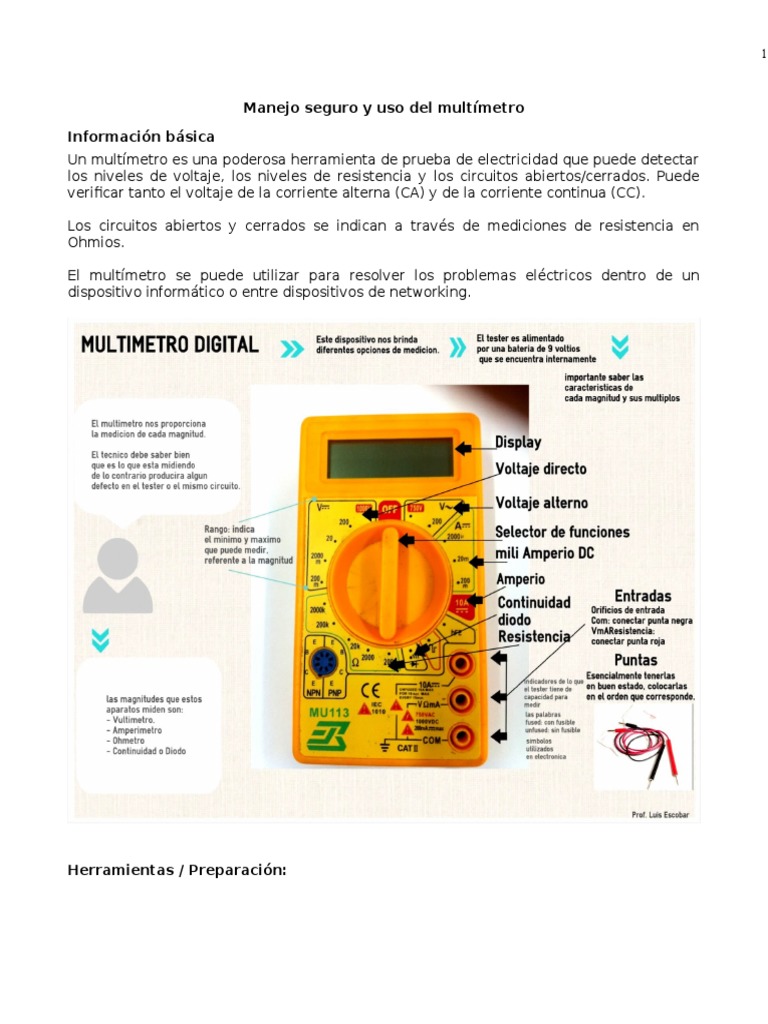 Guia de Uso Del Multimetro | PDF | Corriente continua | Resistencia Eléctrica y Conductancia