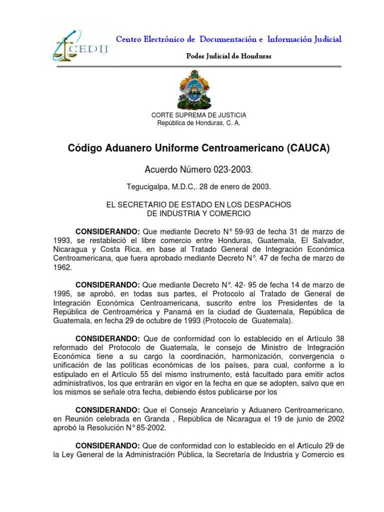 CODIGO DE ADUANA UNIFORME CENTROAMERICANO.pdf | Aduana | América Central