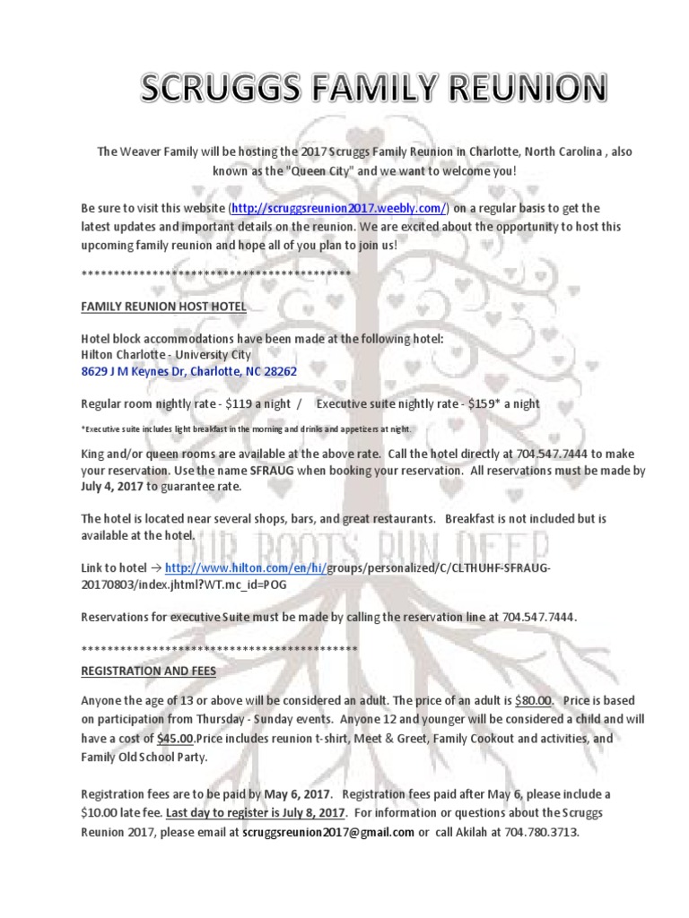 Family Reunion Letter 2017 Hotel Business