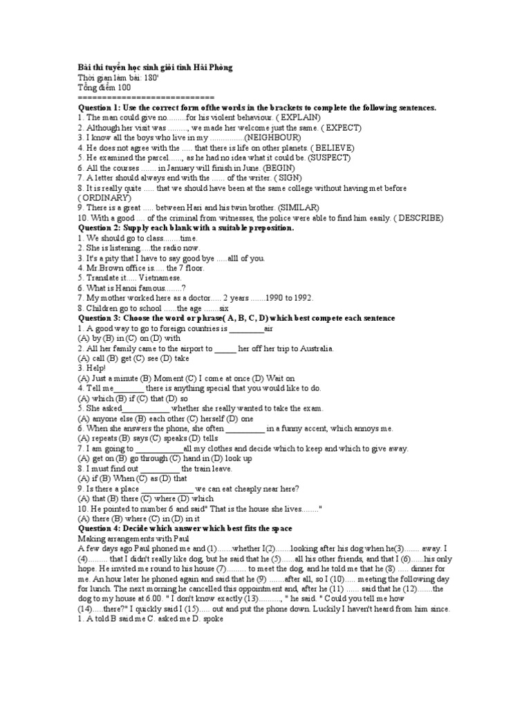 De Thi HSG Tieng Anh | PDF